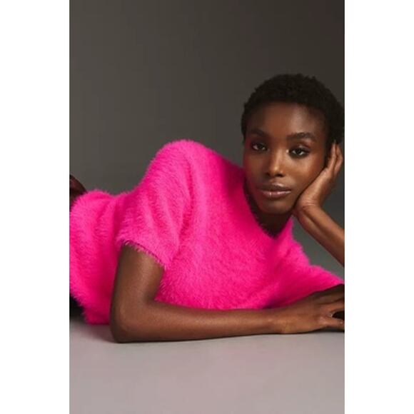 Pilcro | Sweaters | Pilcro Anthropologie Hot Pink Fuzzy Short Sleeve ...